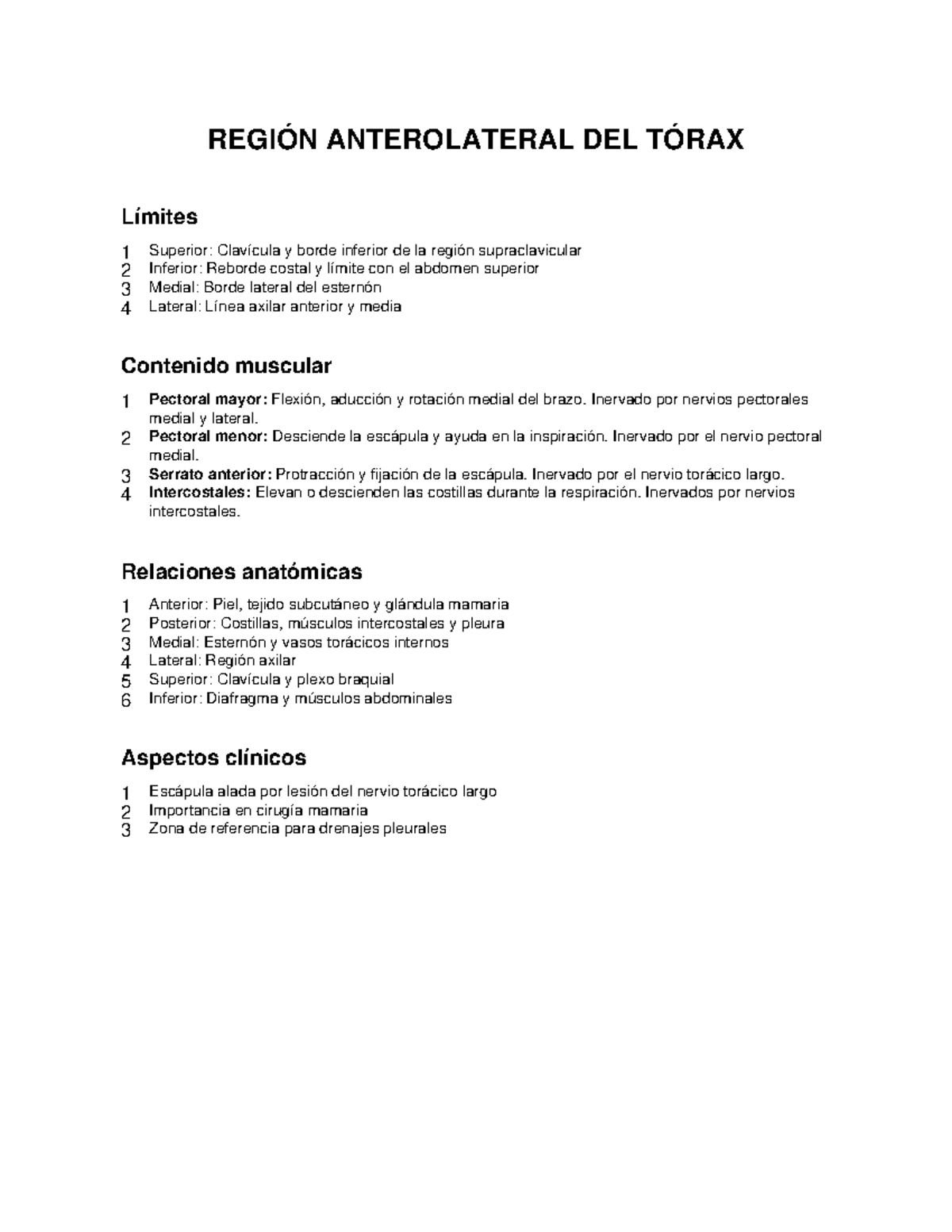 REGIÓN ANTEROLATERAL DEL TÓRAX: Anatomía y Aspectos Clínicos - Studocu