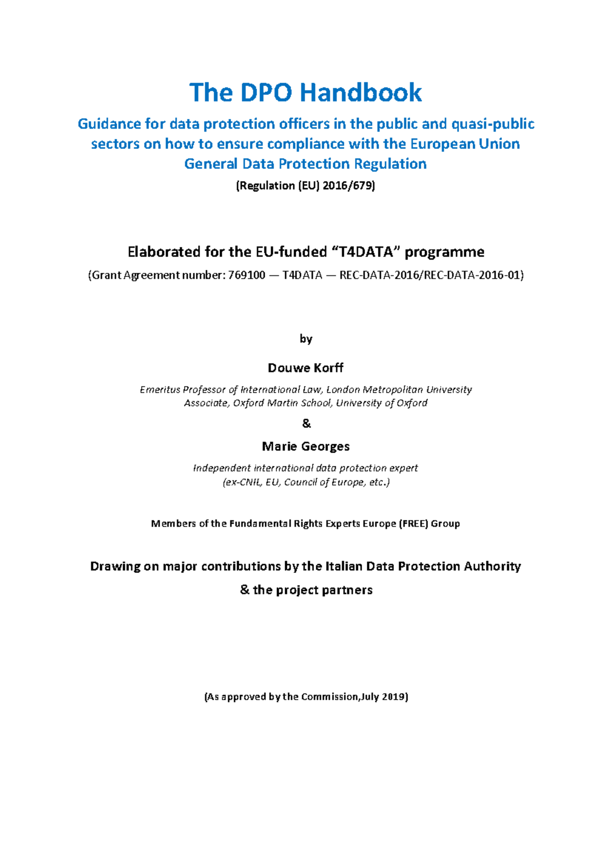 The DPO Handbook: Guidance for Data Protection Officers (T4DATA) - Studocu