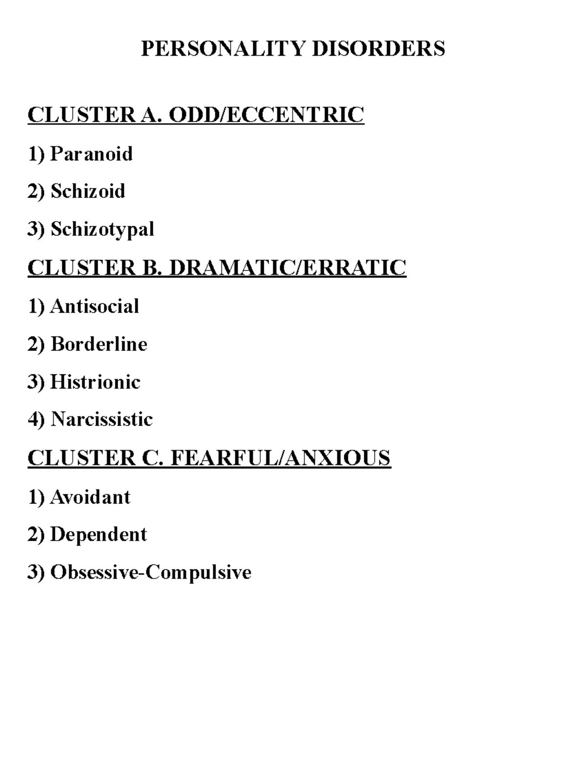 Personality Disorders Overview: Types and Characteristics - Studocu