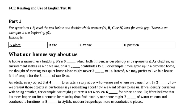 FCE Reading and Use of English Test 18: Practice Questions and Answers ...