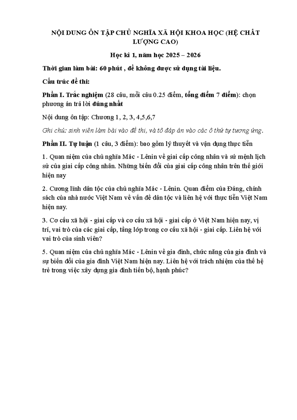 CLC. KÌ 1. ÔN TẬP CHỦ NGHĨA XÃ HỘI KHOA HỌC 2025-2026 - Studocu
