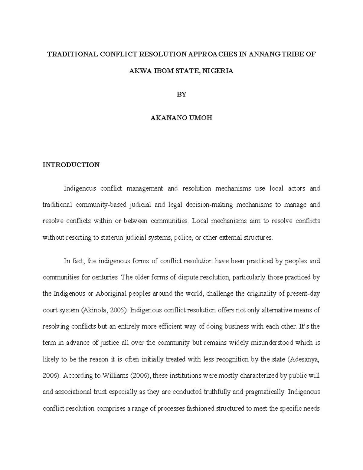 Traditional Conflict Resolution Approaches in Annang Tribe (AKAN 101 ...