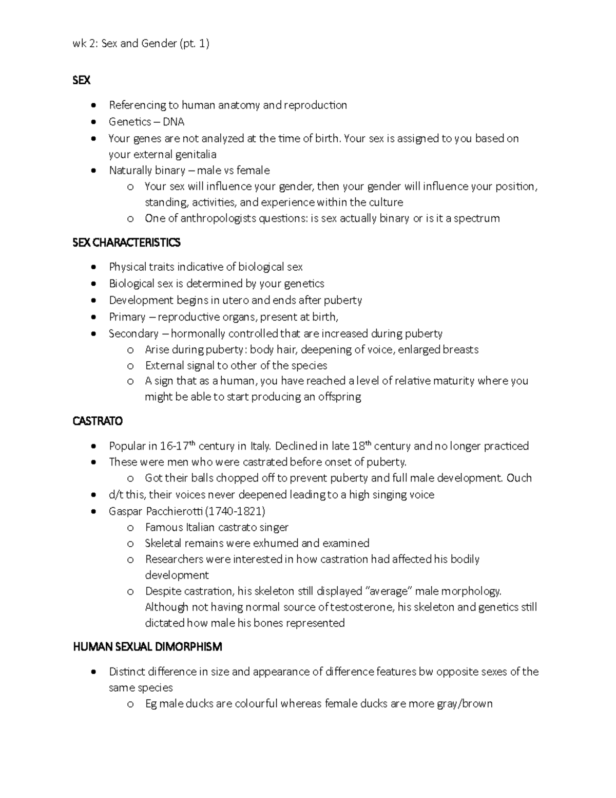 Wk 2 Sex And Gender Pt 1 Elective Notes Sex Referencing To Human 4086