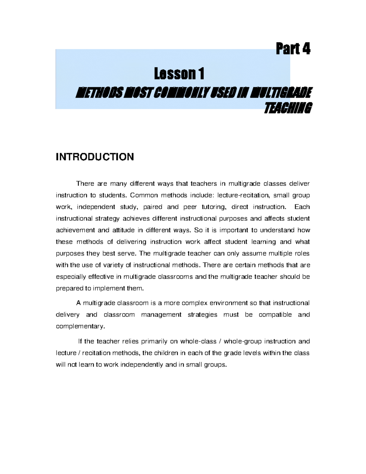 Lesson 4: Effective Teaching Strategies for Multigrade Classrooms - Studocu