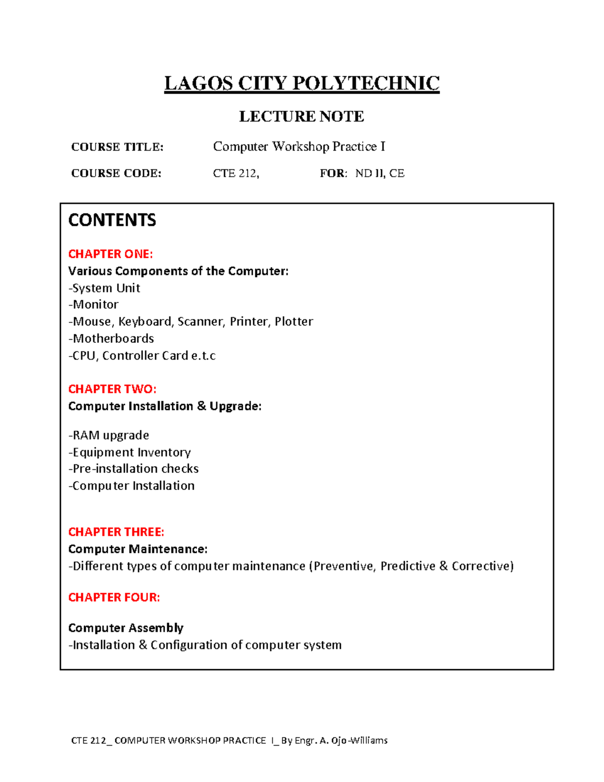 CTE 212 Lecture Notes: Computer Workshop Practice I Guide - Studocu