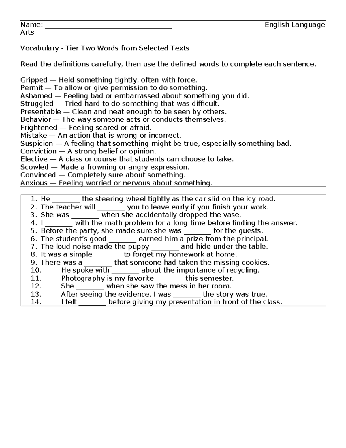 Thank You: 7th Grade Vocabulary - Tier Two Words & Definitions - Studocu