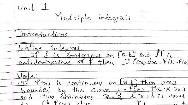 Calculus II: Unit 1 Multiple Integrals Introduction and Examples - Studocu