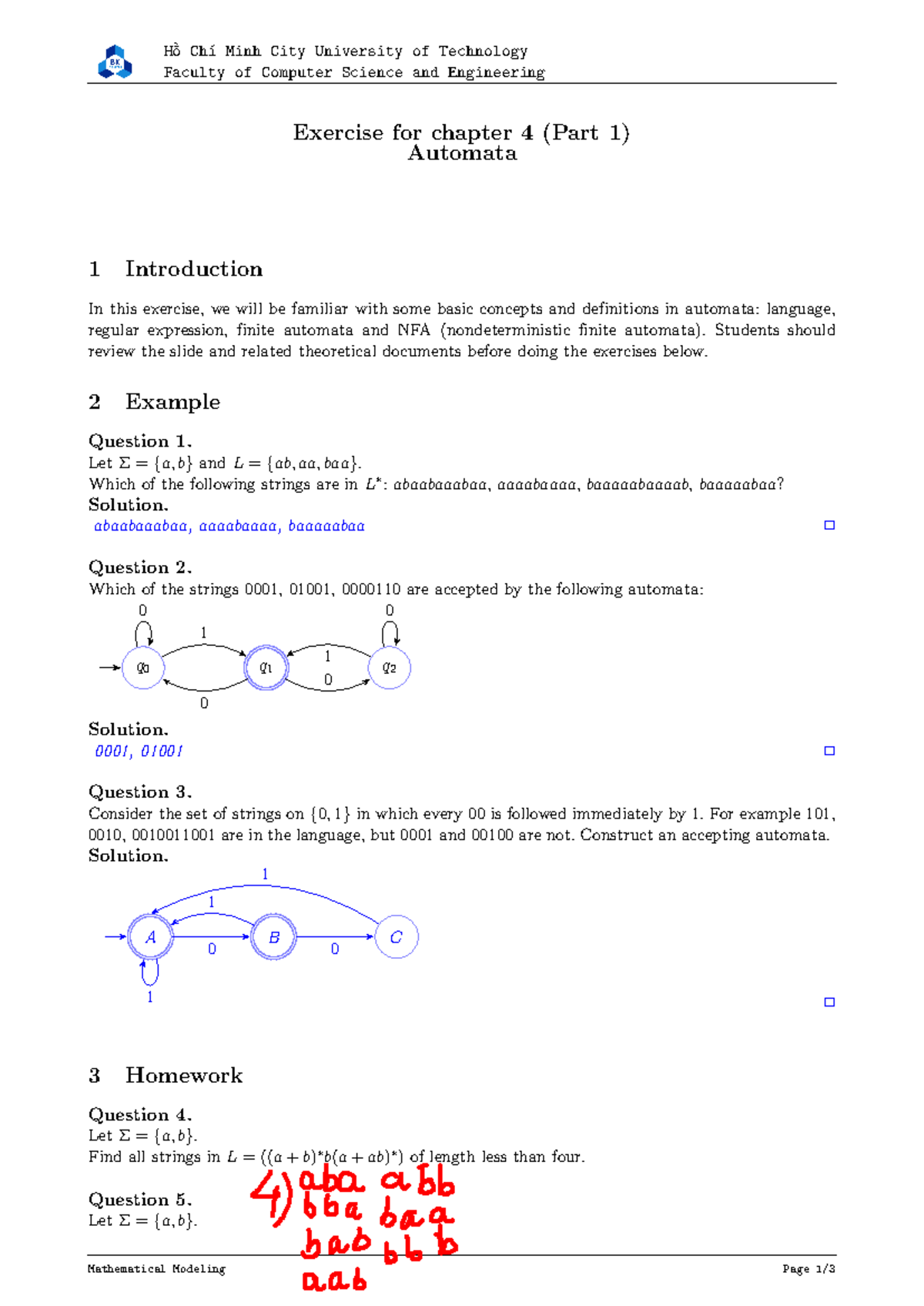 DM2 Automata Exercise 1: Concepts and Solutions for Chapter 4 - Studocu