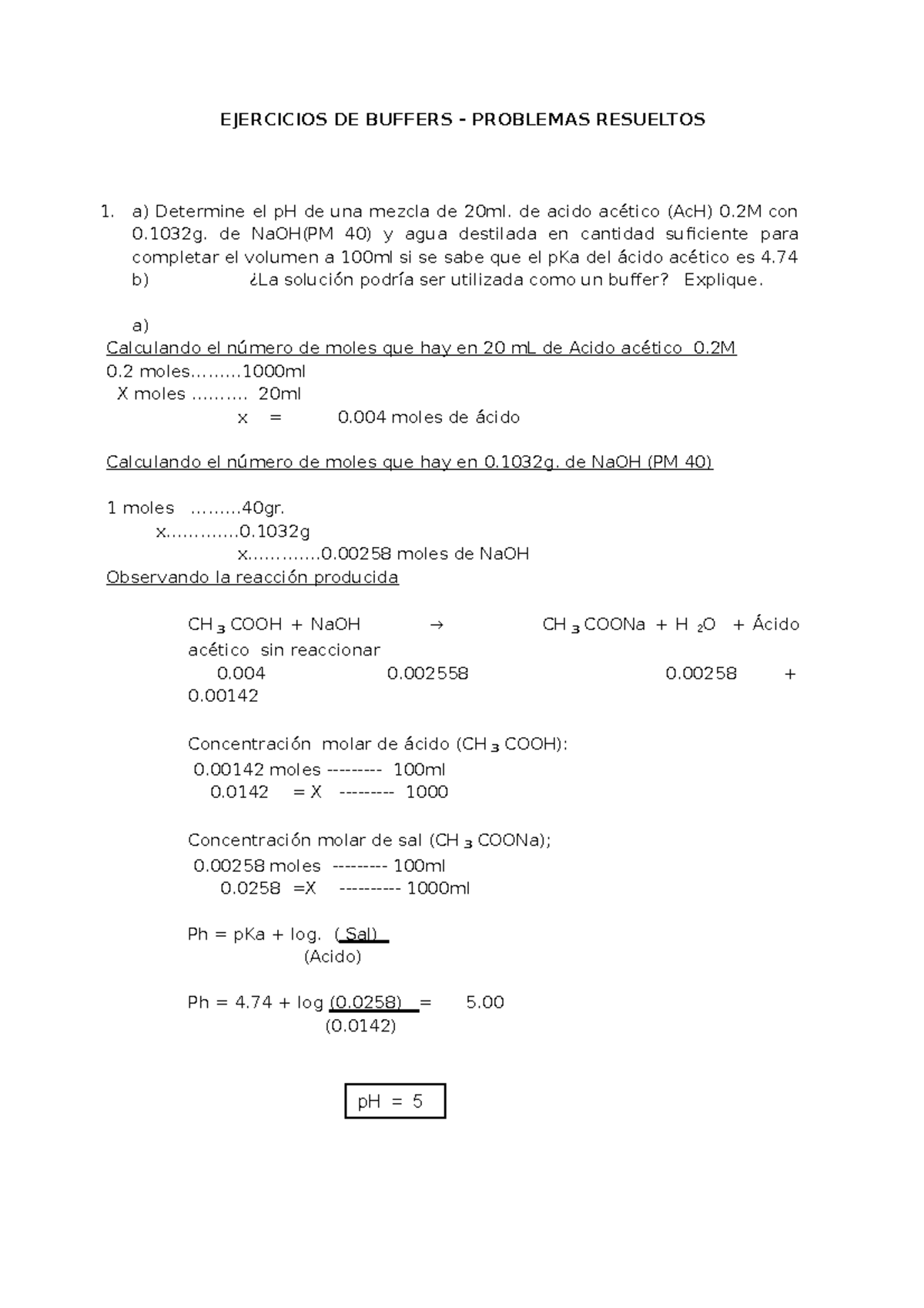 Ejercicios Resueltos sobre Buffers - Química General (Cód. Quim 101 ...