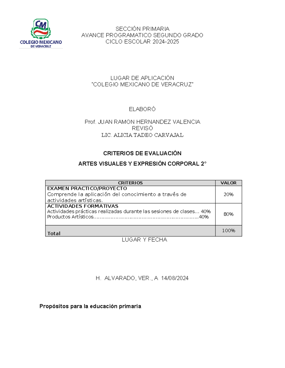 Avance Programático Anual Artes Visuales y Expresión Corporal 2° Grado ...