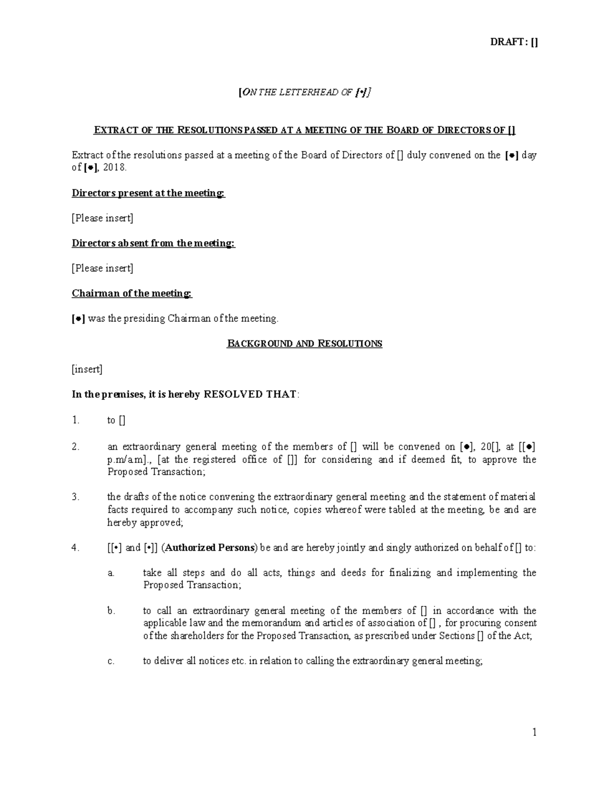 Board Resolution: Extract of Meeting Resolutions (2018) - Studocu