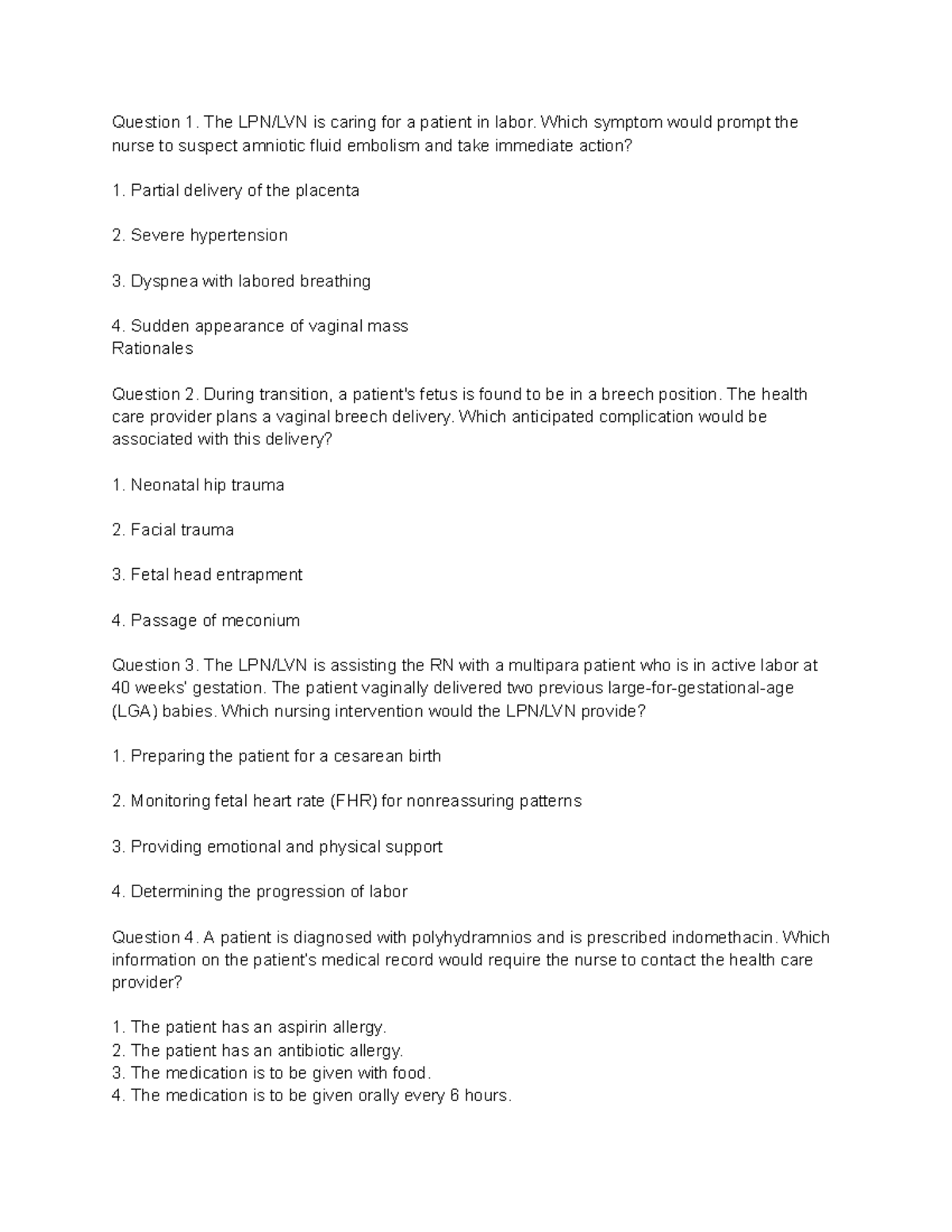 Exam 2 Questions for LPN/LVN Nursing Review: Maternity & Childcare ...