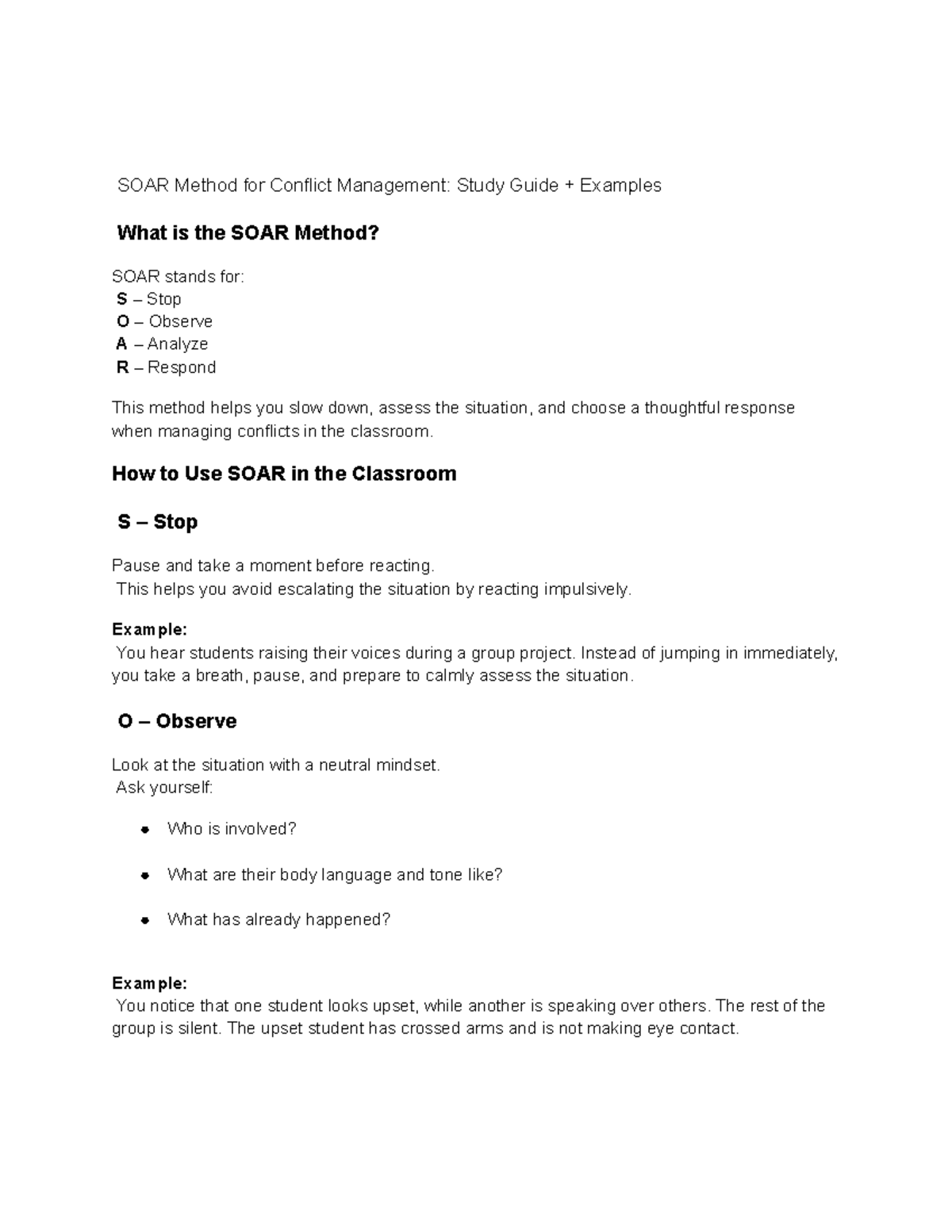 SOAR Method for Conflict Management: Study Guide & Examples - Studocu