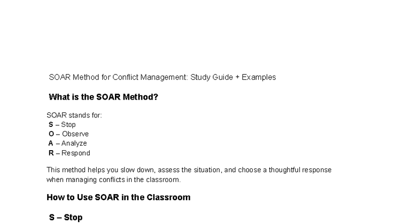 SOAR Method for Conflict Management: Study Guide & Examples - Studocu