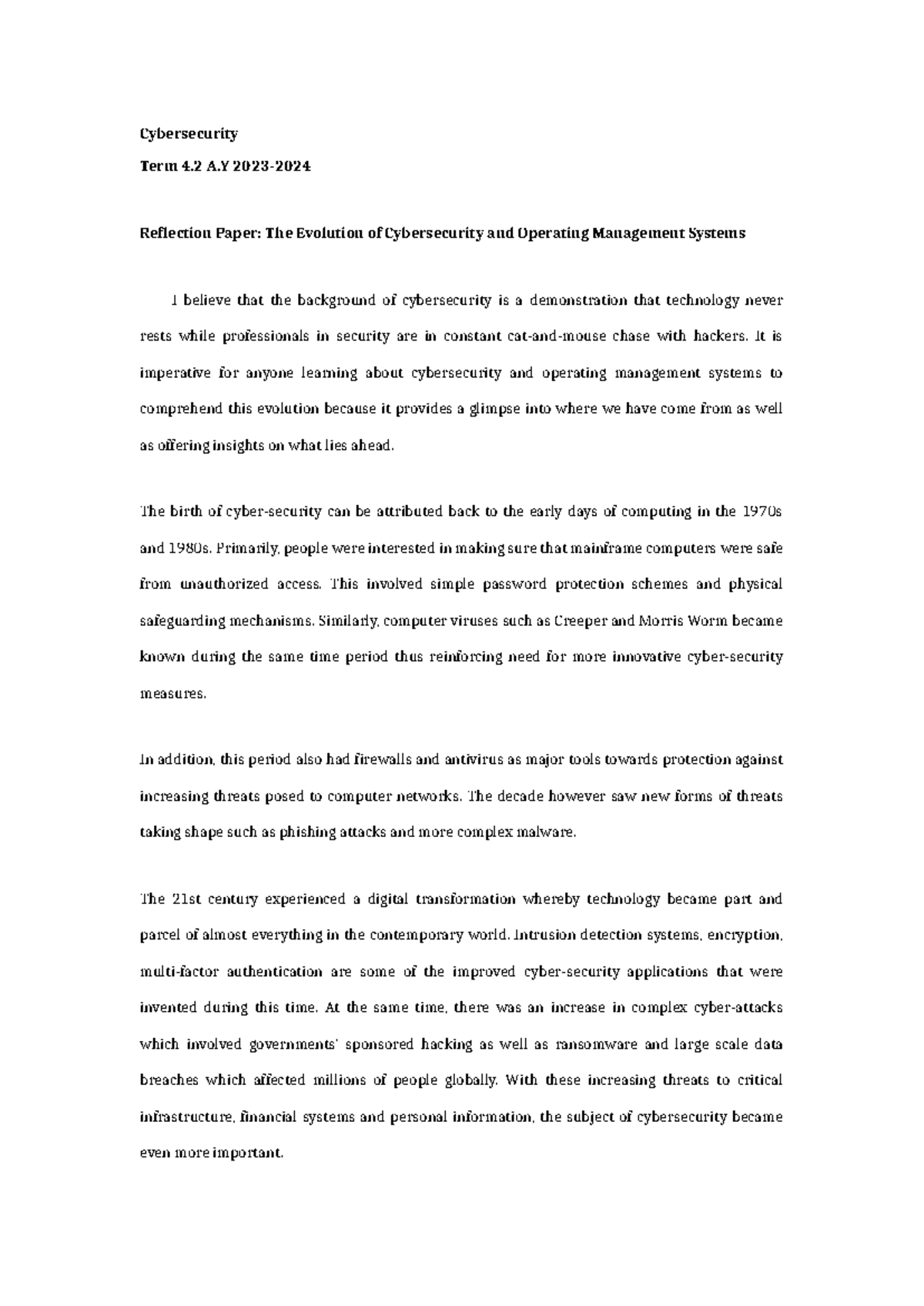 Cyber Security - Essay: The Evolution of Cybersecurity and Management ...