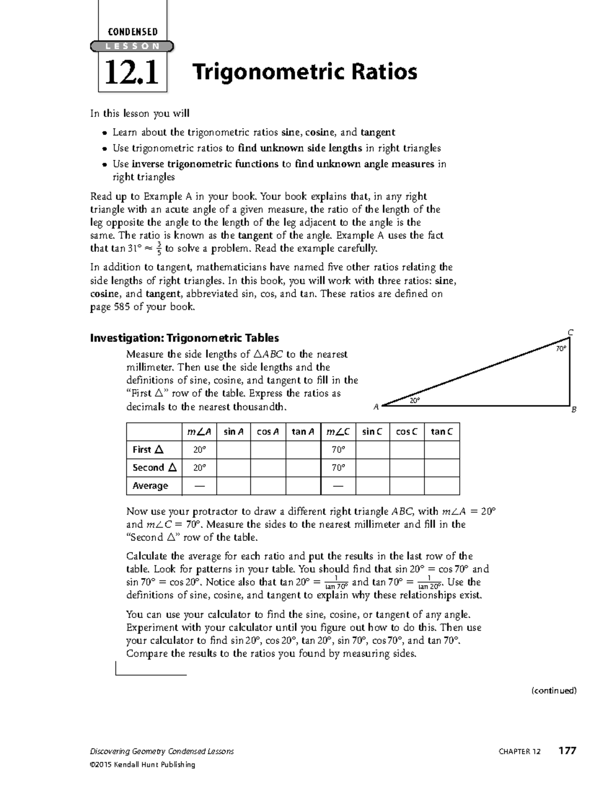 Trigonometry: Exploring Law of Sines & Cosines (Lesson 12.1-12.5) - Studocu