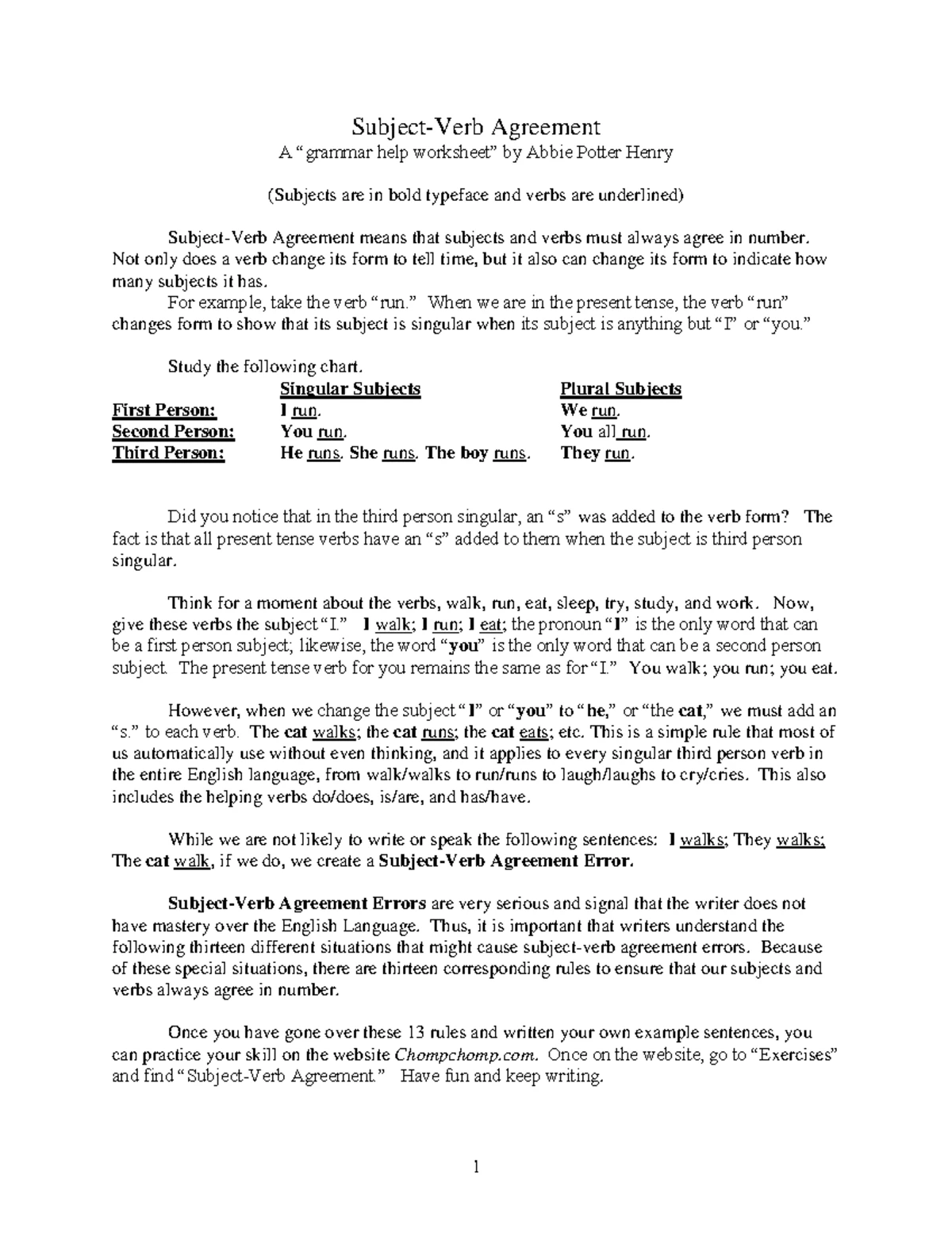 Lesson PLAN IN Subject VERB Agreement - SUBJECT – VERB AGREEMENT LESSON ...