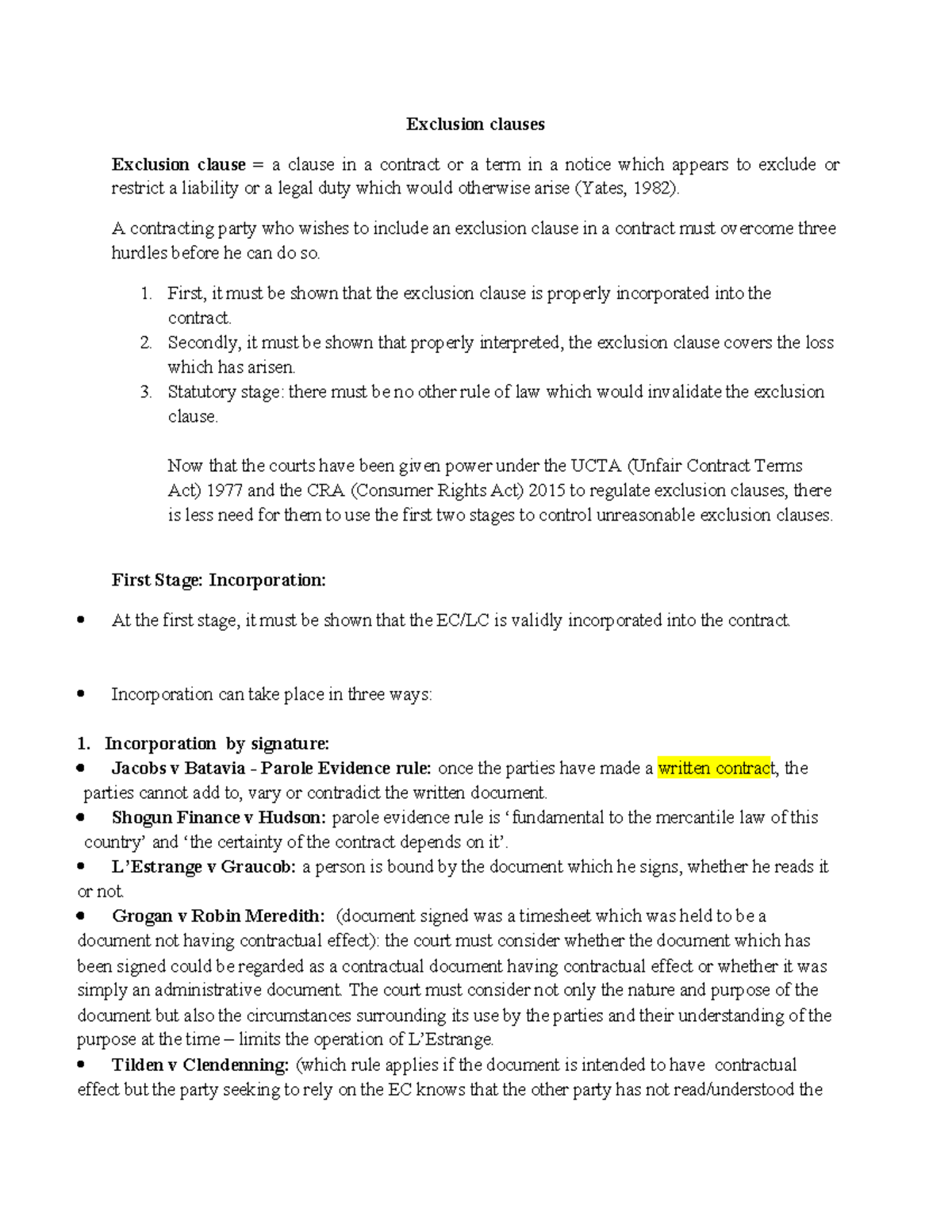 Exclusion Clauses Study Notes - Key Elements and Case Law Analysis ...