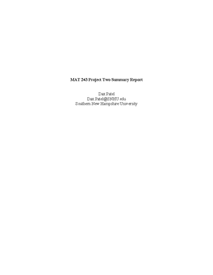 MAT 243 Project One Summary Report Final - MAT 243 Project One Summary ...