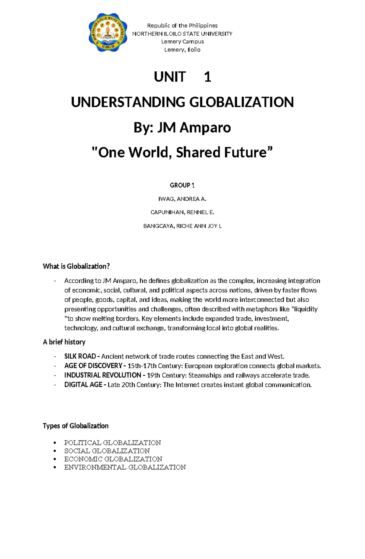 Understanding Globalization: Key Concepts and Impacts - CW 101 - Studocu