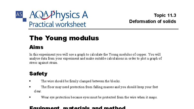 11.3 Young Modulus Experiment: Copper Wire Analysis - Studocu