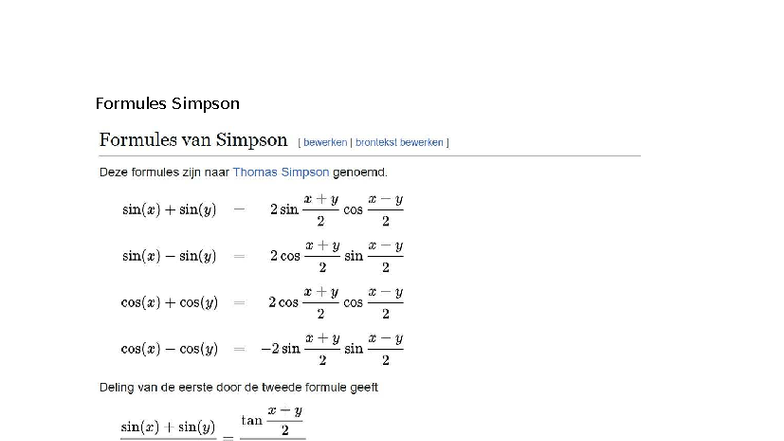 Formules van Simpson en T-Formules in de Wiskunde - Studocu
