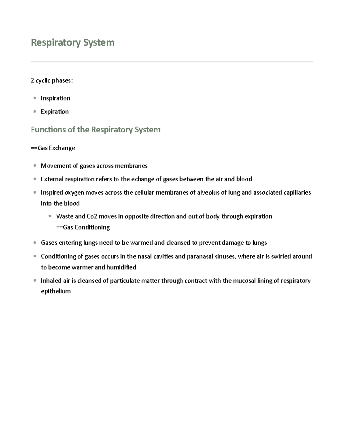 Module 9 - Lecture Notes on the Respiratory System Functions and ...