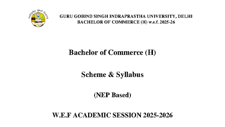 B.Com (H) Program Syllabus & Structure - GGSIPU (NEP Based) - Studocu