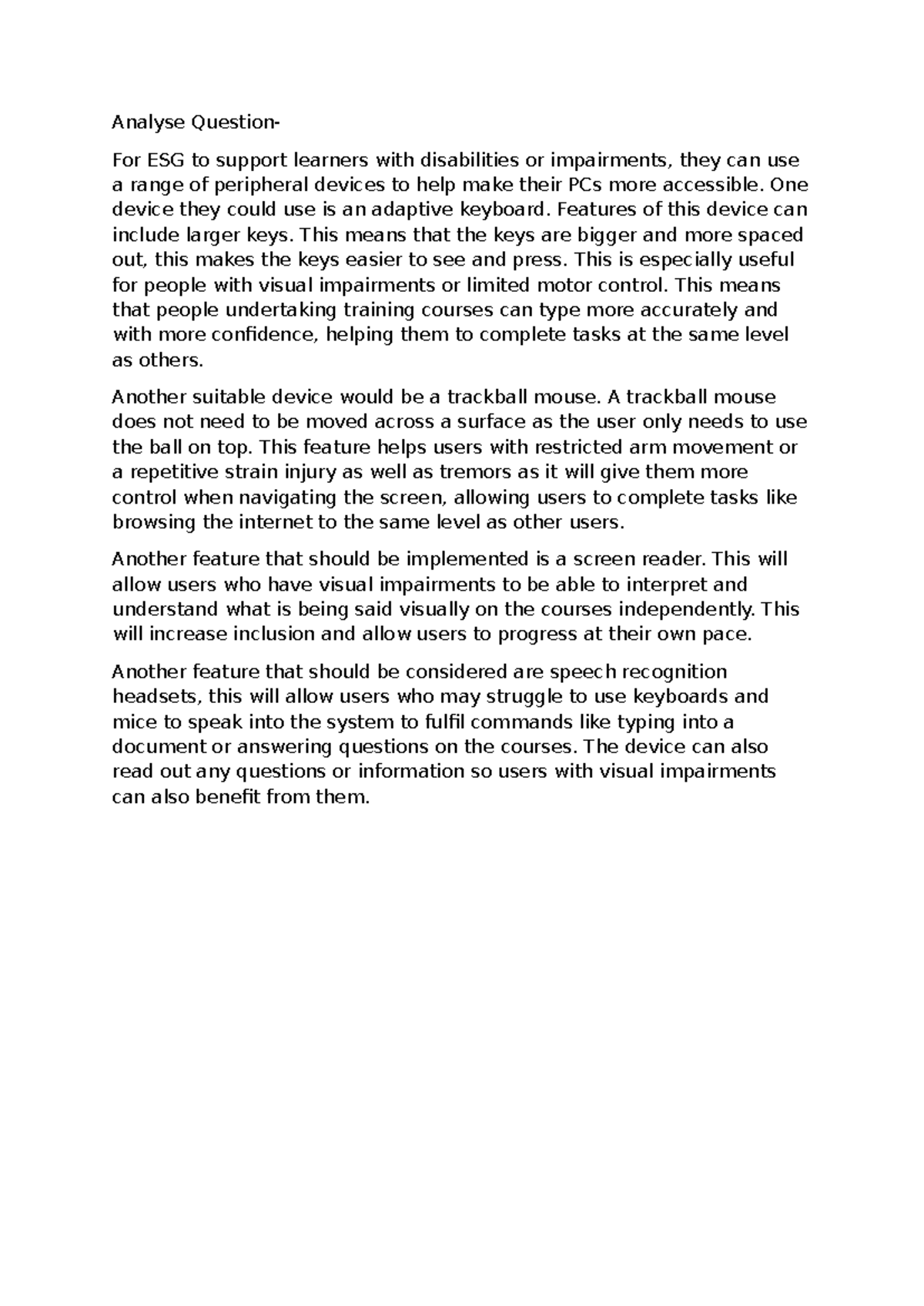 Analyse of Peripheral Devices for Accessibility in ESG - Studocu