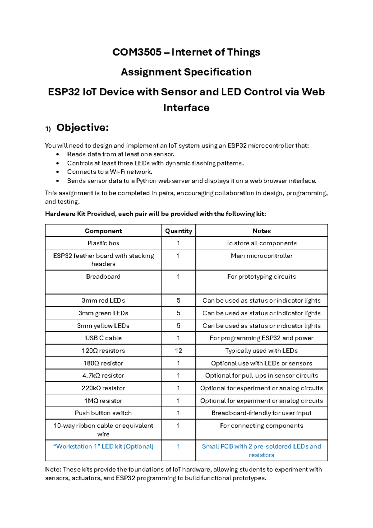 COM3505 IoT Assignment: ESP32 Sensor & LED Control Project - Studocu