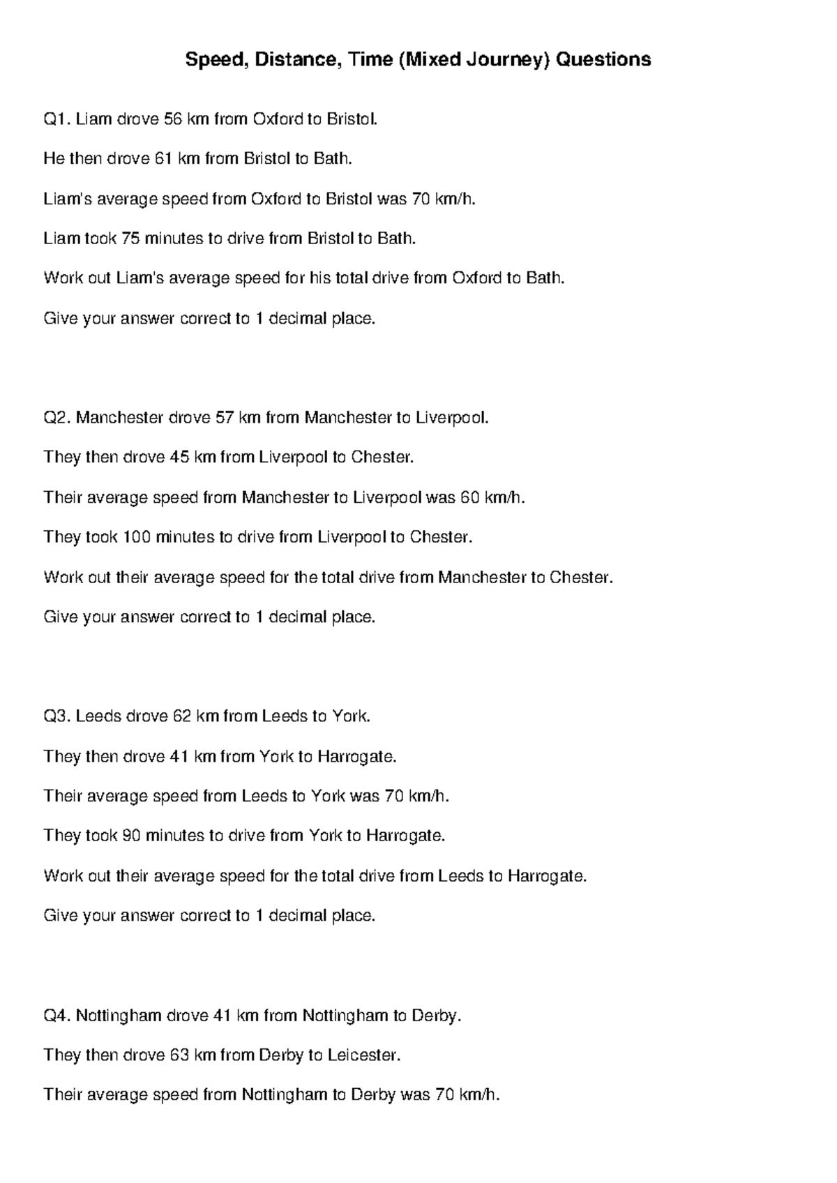 SDT Mixed Journey Questions: Speed, Distance, and Time Calculations ...