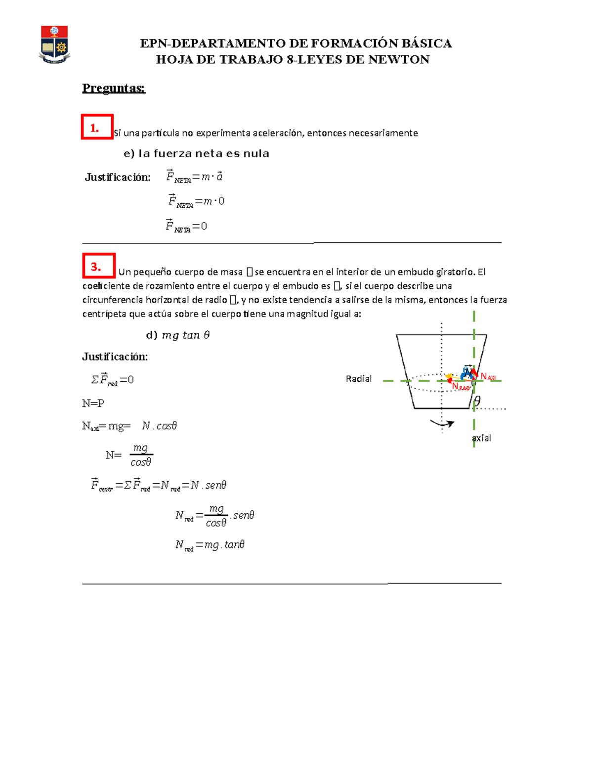 Hoja De Trabajo De La Ley De Newton Experimentos Sobre La Primera Ley