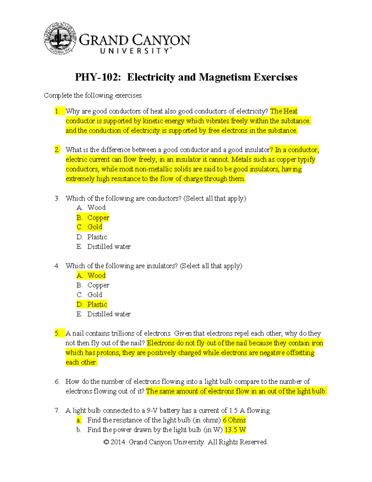PHY-102 Week 4 Worksheet: Electricity and Magnetism Exercises - Studocu