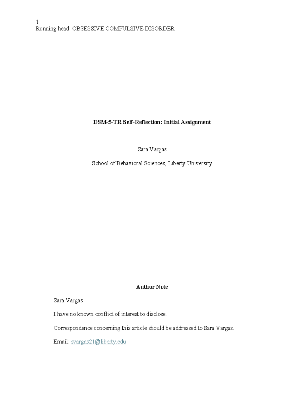 DSM 5 Self Reflection on Obsessive Compulsive Disorder - Studocu