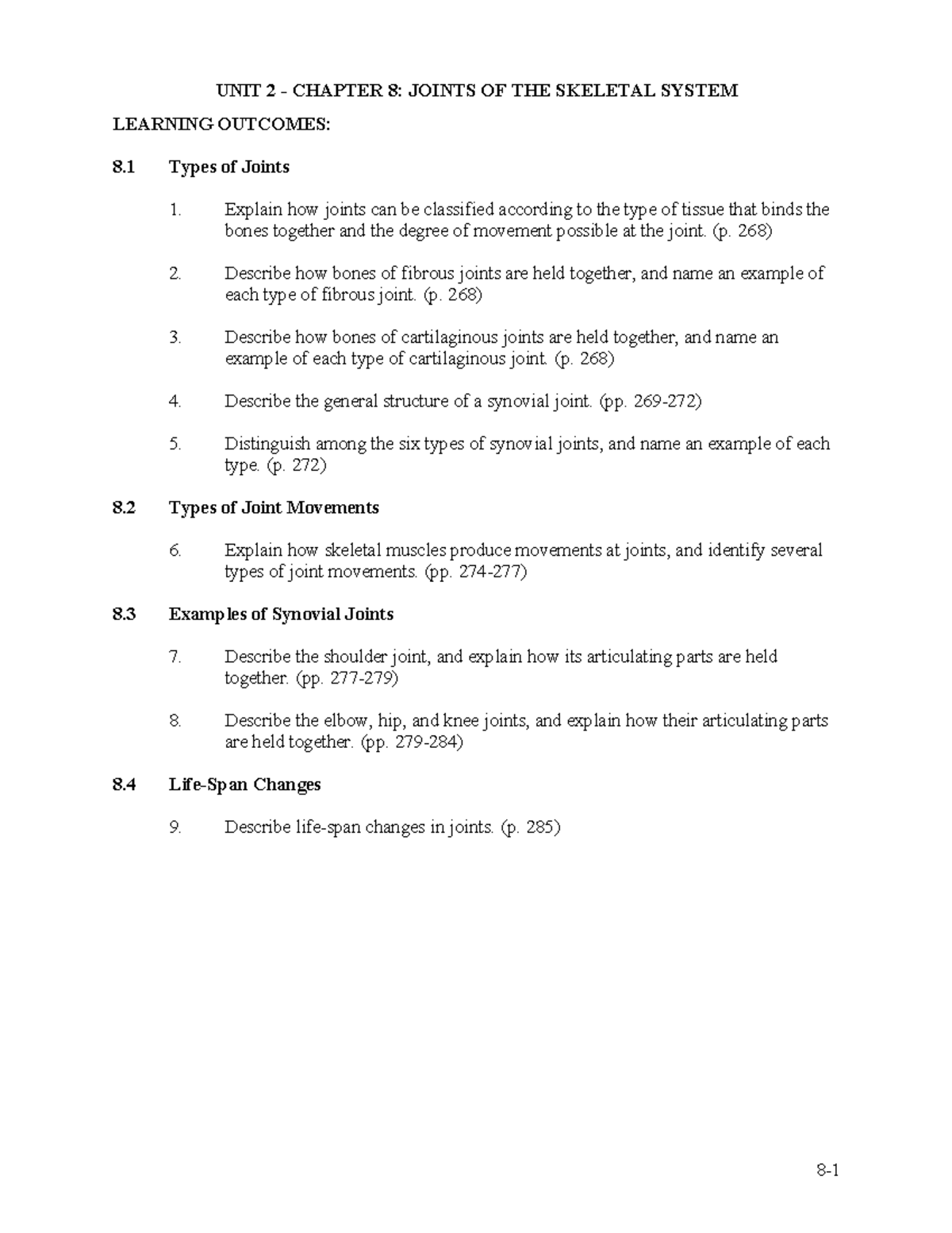 Ch 8 outline - chapter 8 - LEARNING OUTCOMES: 8 Types of Joints Explain ...