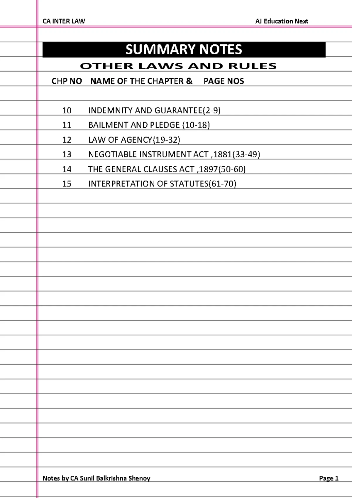 Gst - Ca intermediate gst handwritten summary notes for quick revision ...