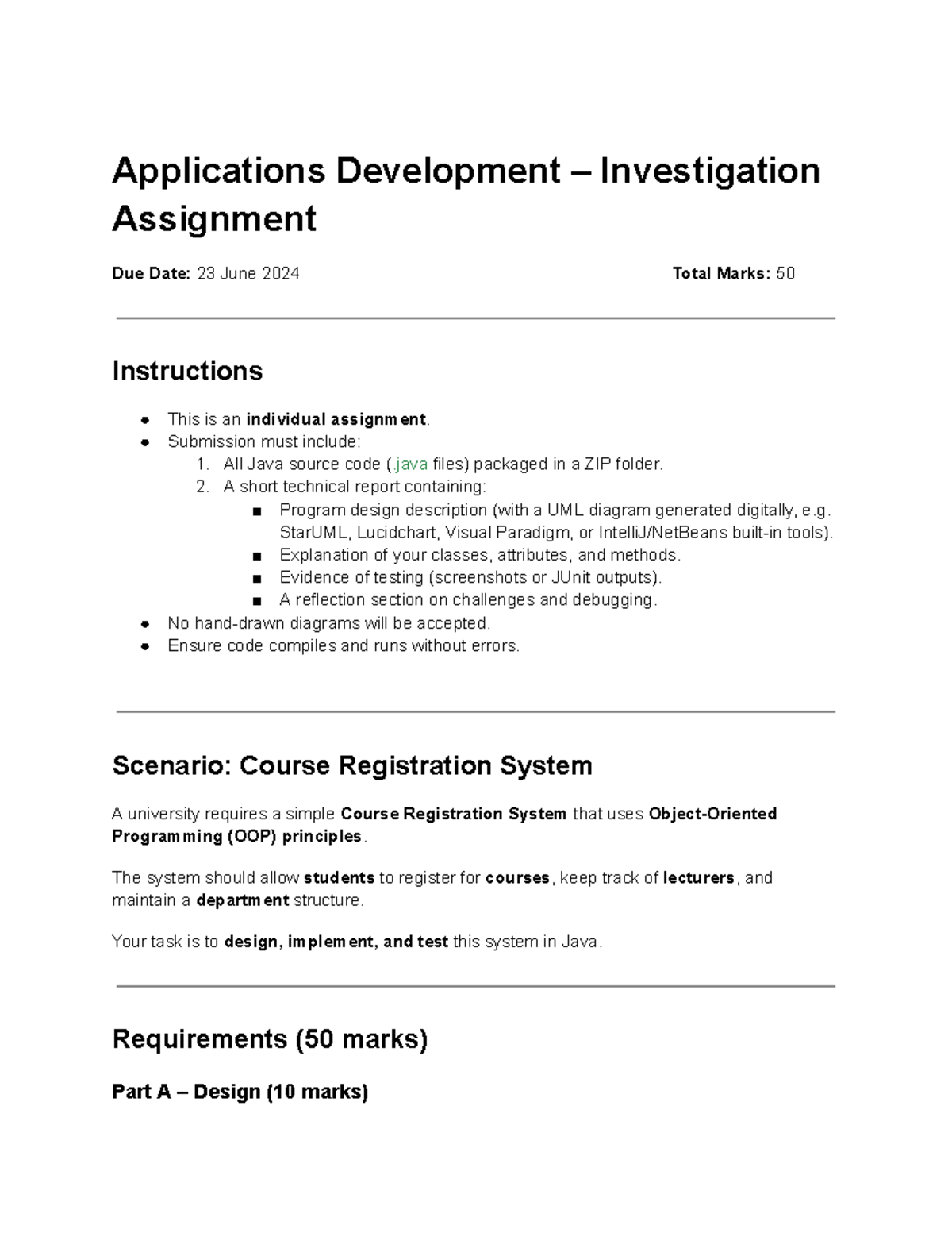 Applications Development: Course Registration System Assignment - Studocu