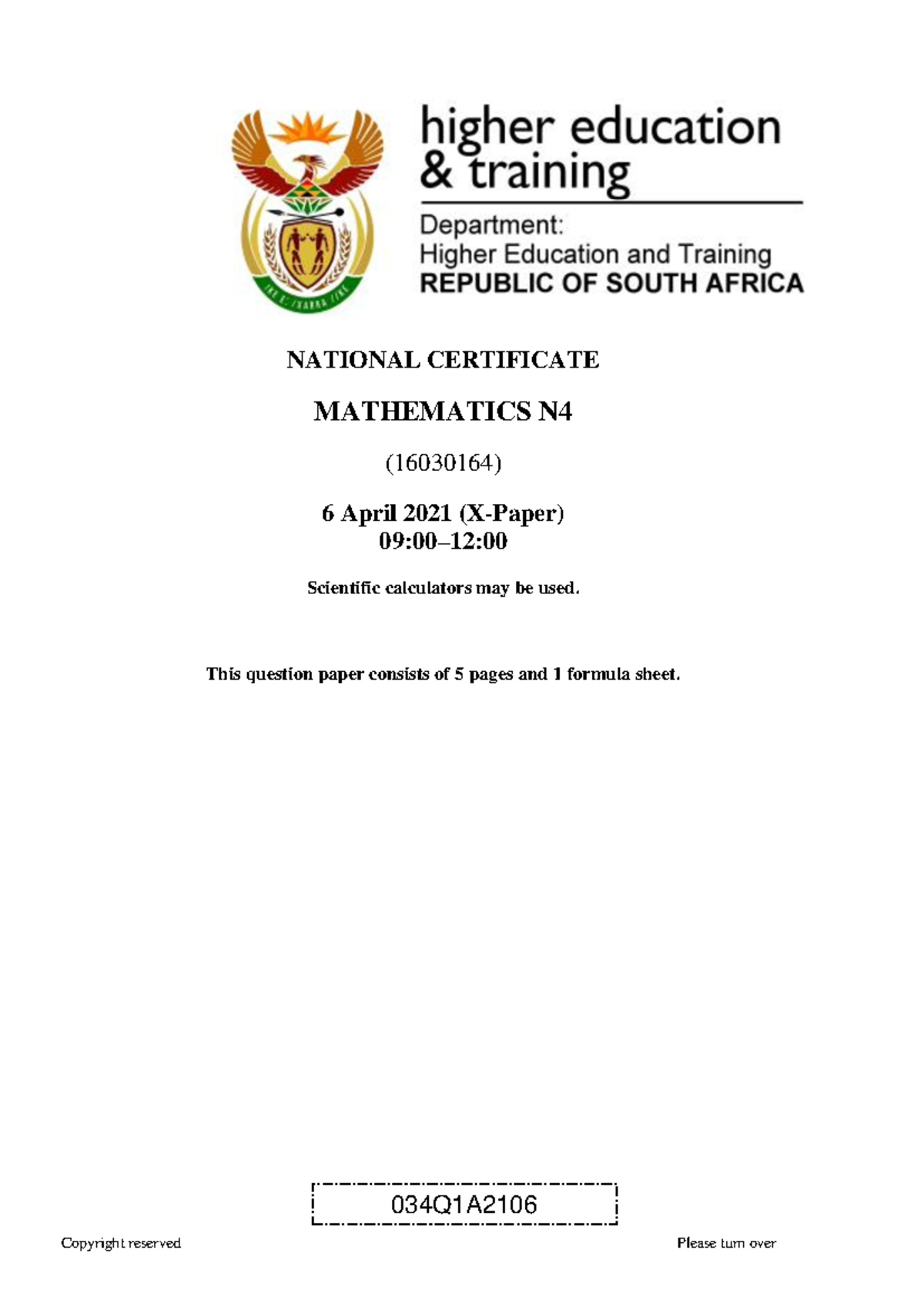Mathematics N (16030164) April 2021 Exam Paper and Solutions - Studocu