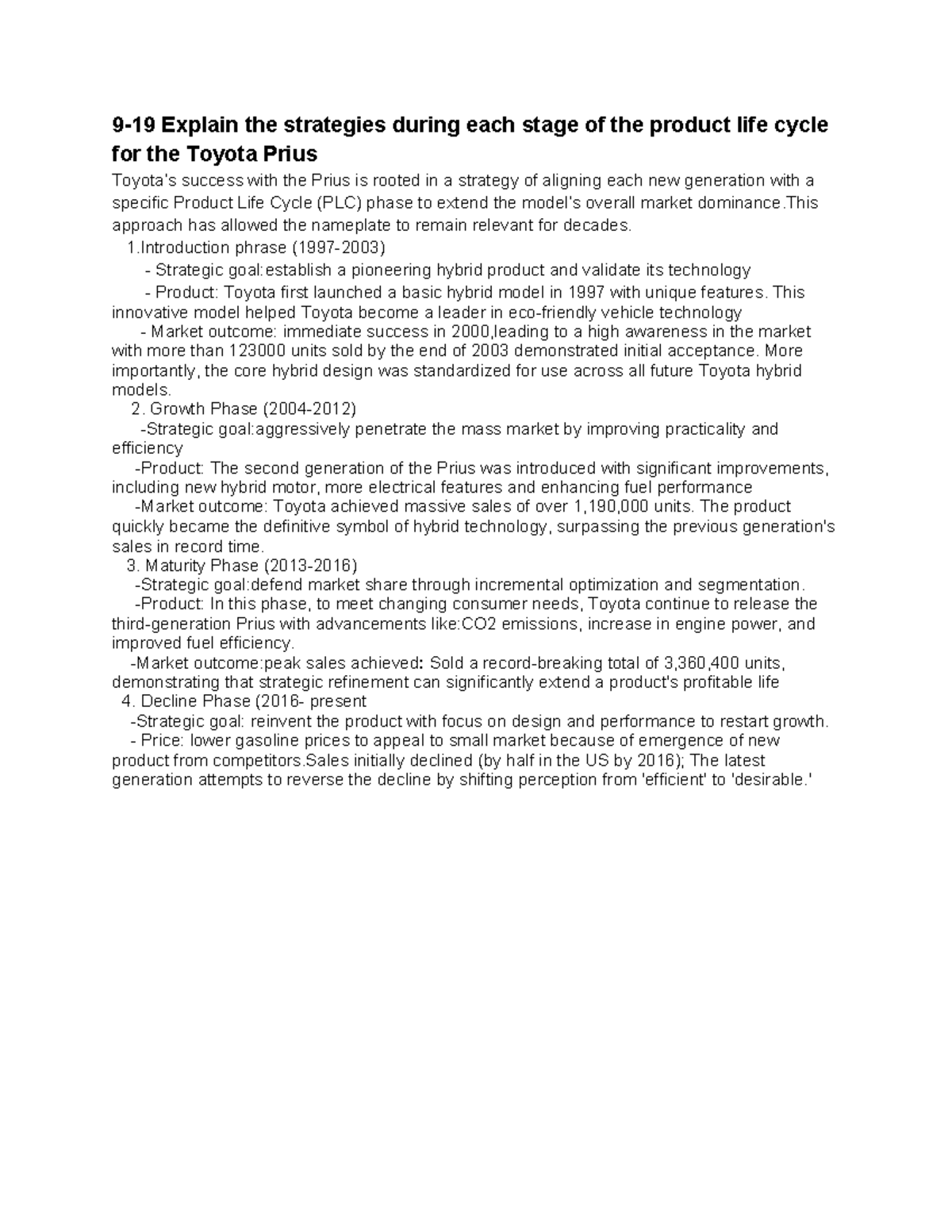 Strategies for Each Stage of the Product Life Cycle: Toyota Prius ...