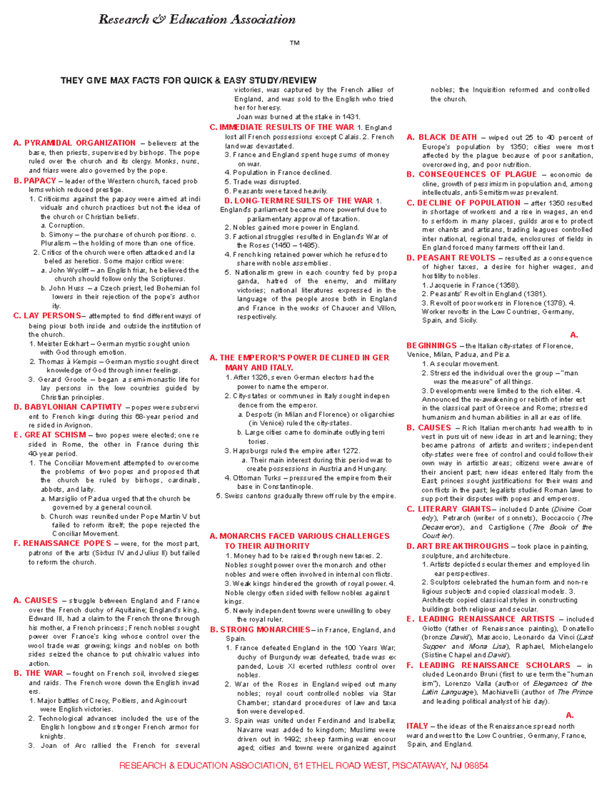 AP Euro History Review Charts: Key Events and Themes from 1300 to ...
