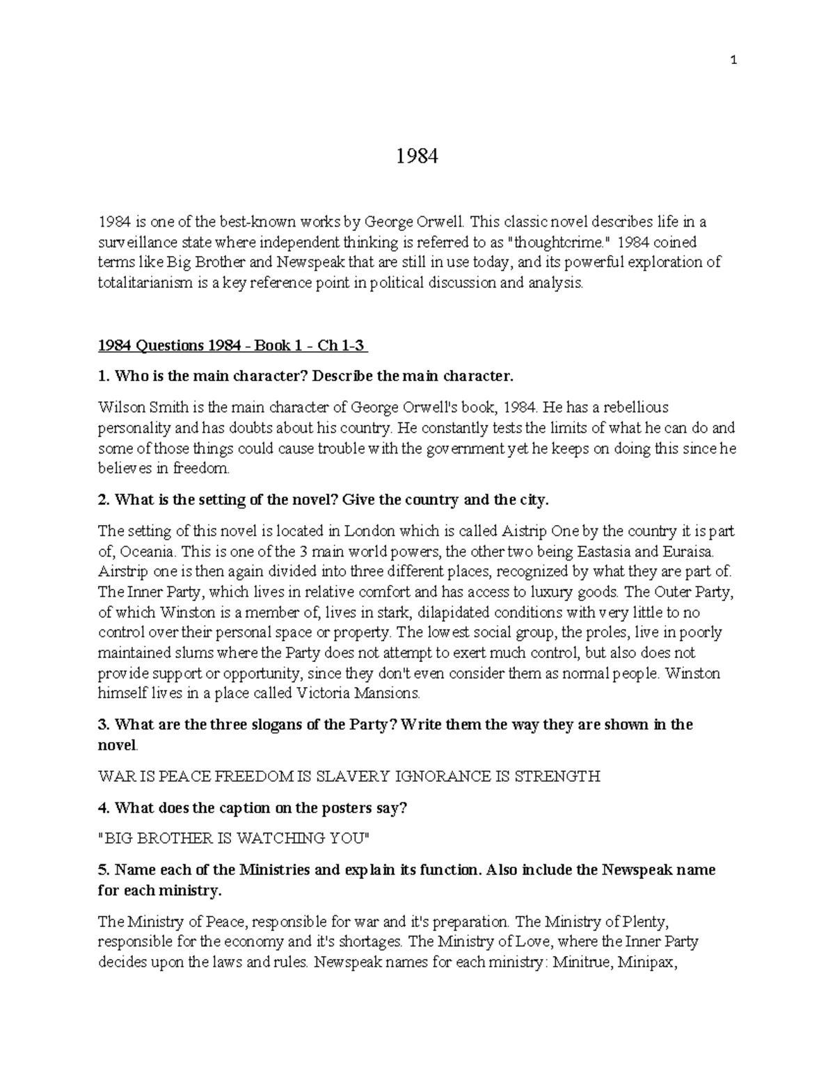 1984: Analysis and Discussion of Key Themes and Characters - Studocu