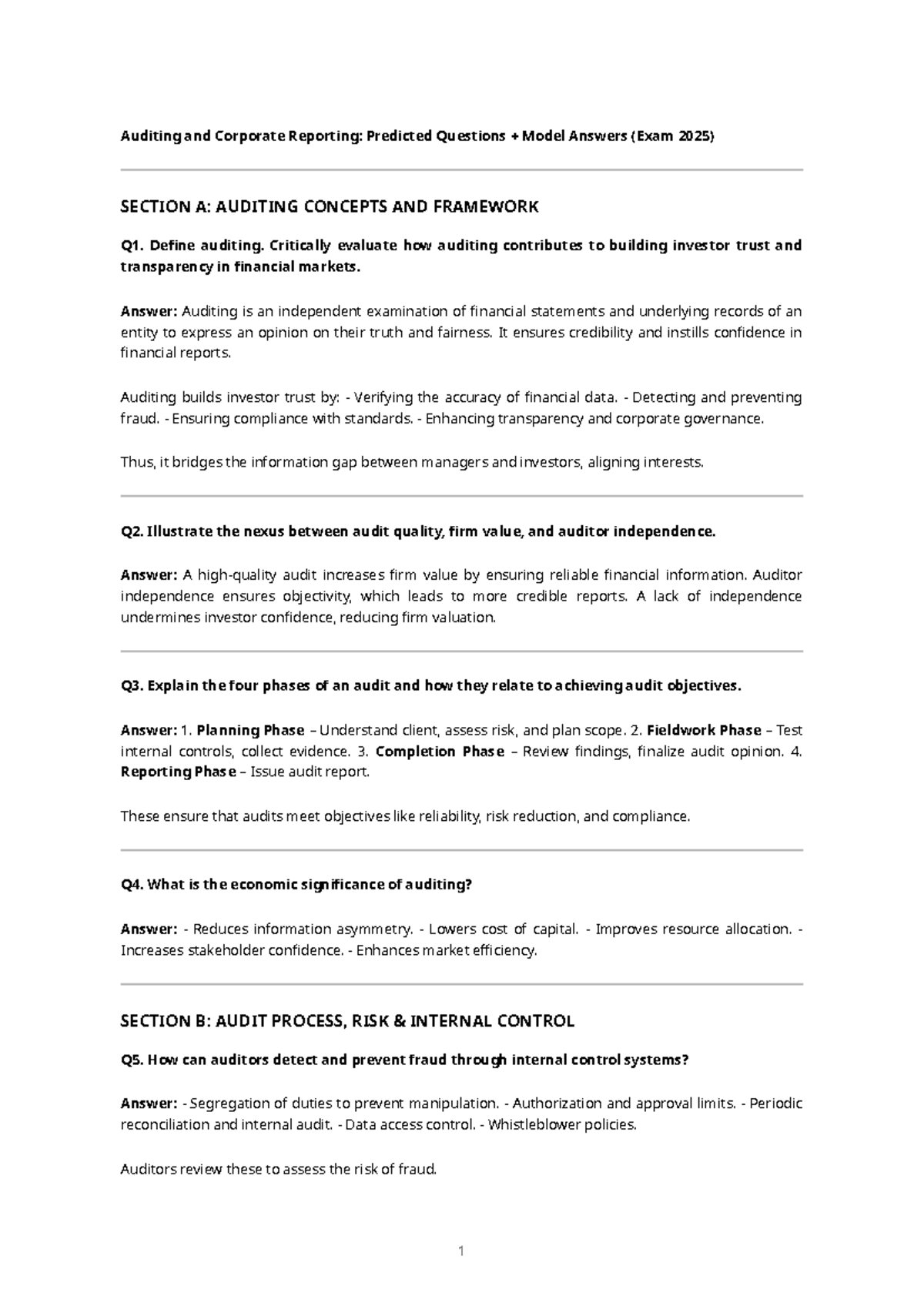 Auditing (ACC 2025) Exam Questions & Model Answers Guide - Studocu
