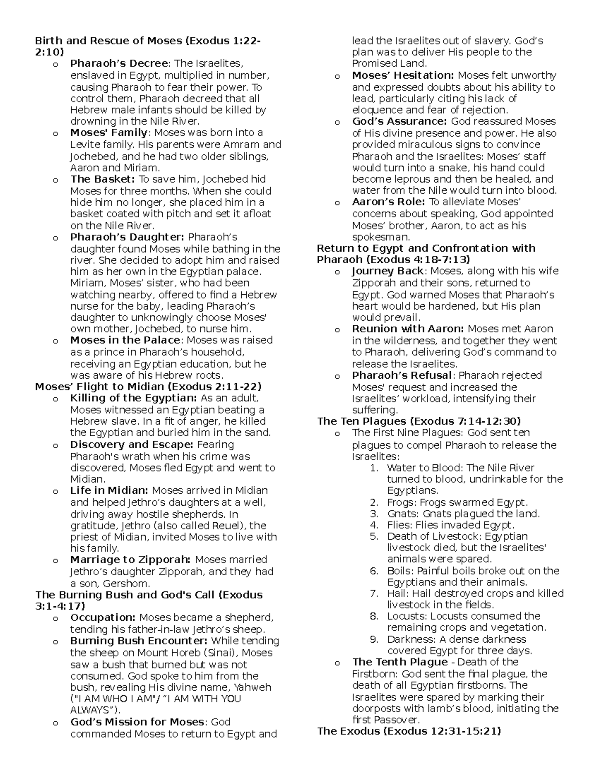 L1-Moses - NOTES - Birth and Rescue of Moses (Exodus 1:22- 2:10) o ...