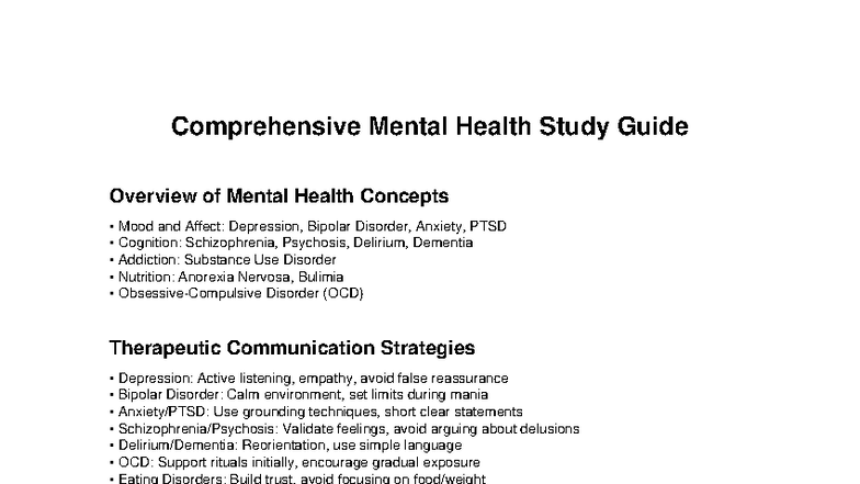 Mental Health Study Guide: Key Concepts & Pharmacology Overview - Studocu