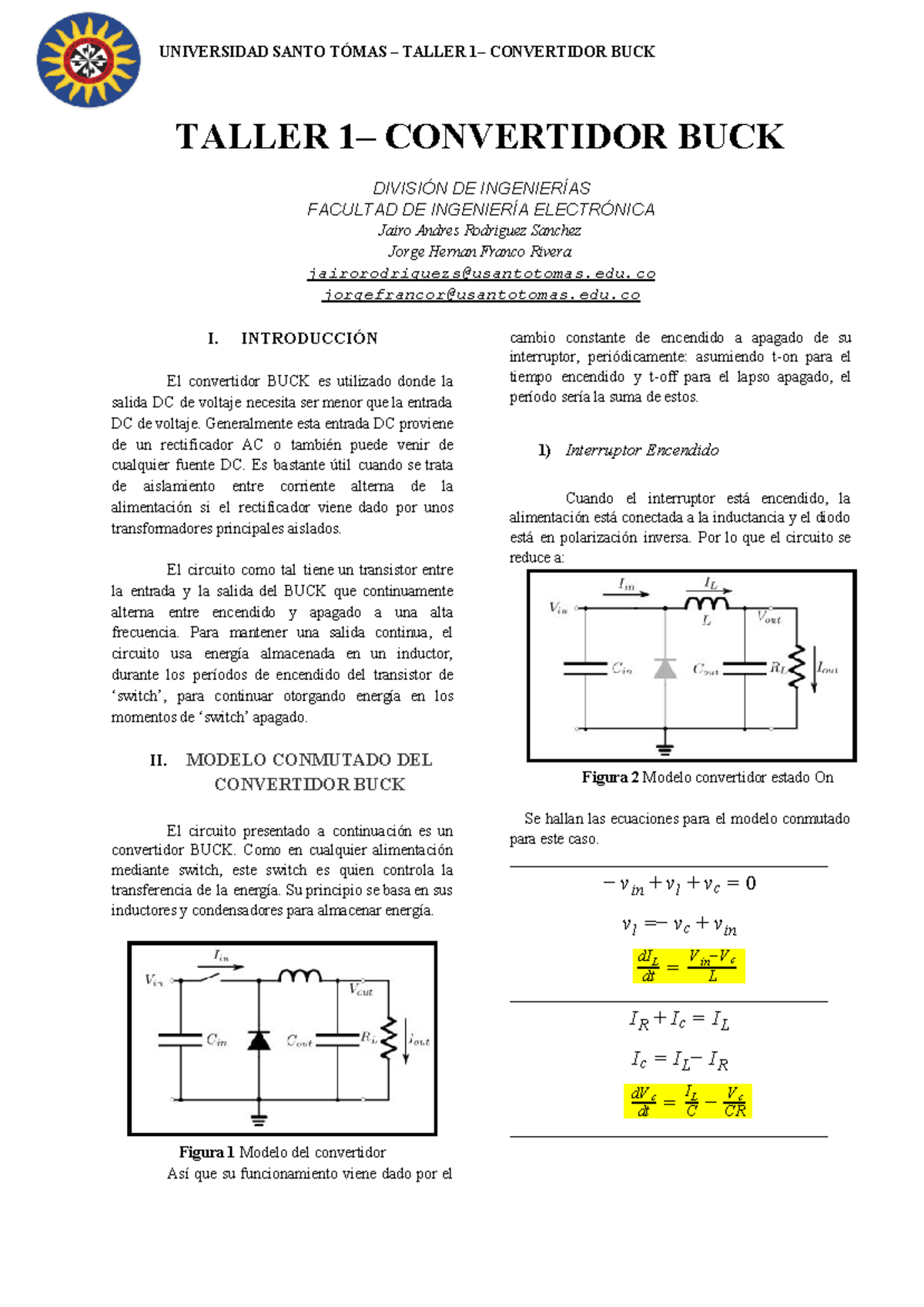 Diseño del buck - UNIVERSIDAD SANTO TALLER CONVERTIDOR BUCK TALLER ...