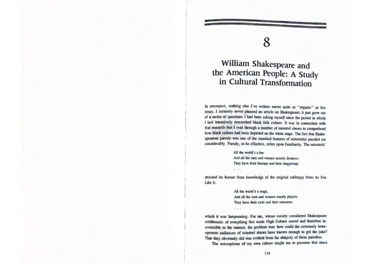 ENG 101: William Shakespeare and American Cultural Transformation Essay ...