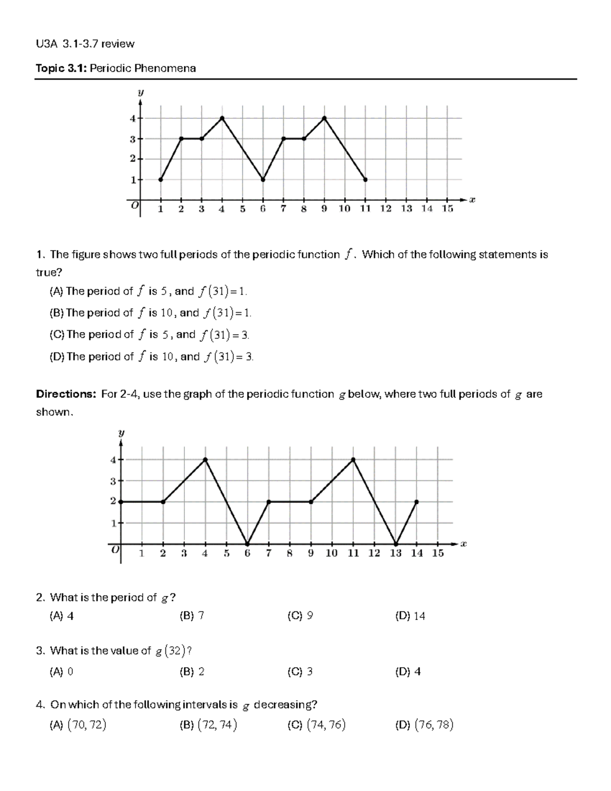 U3A Review: Periodic Functions and Sinusoidal Analysis - Studocu