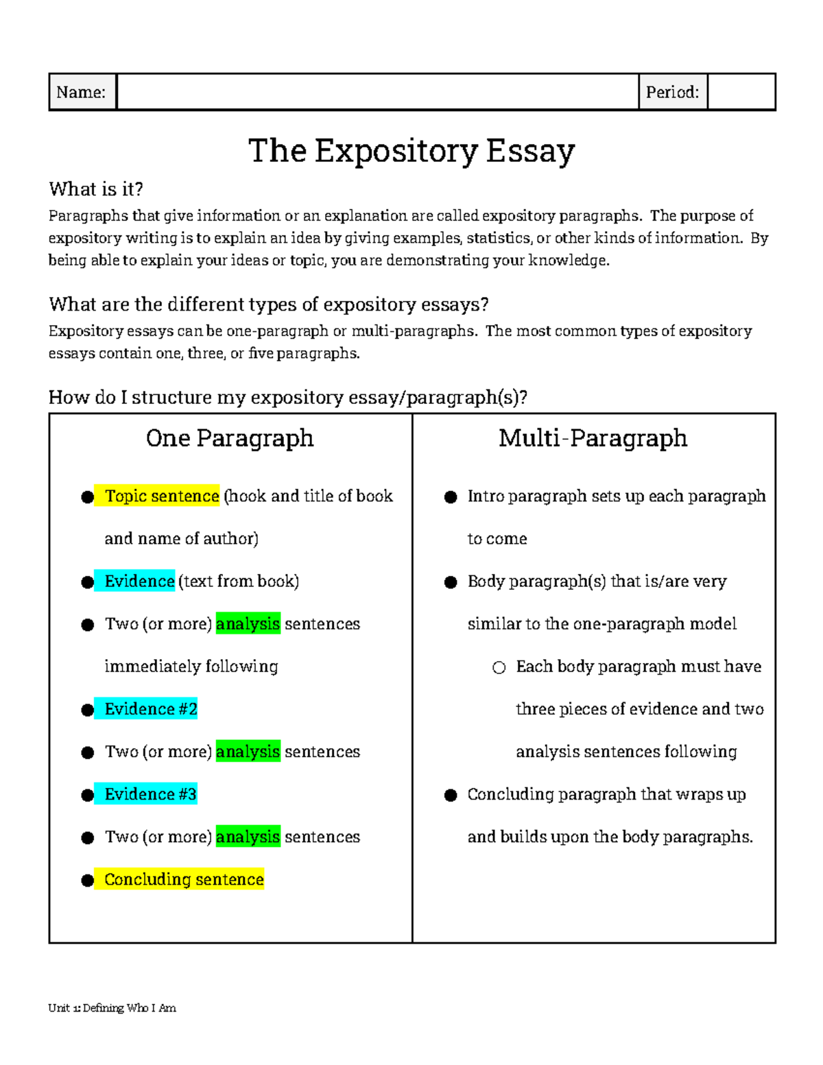 Copy of Copy of Introduction to Expository Writing - Name: Period: The ...