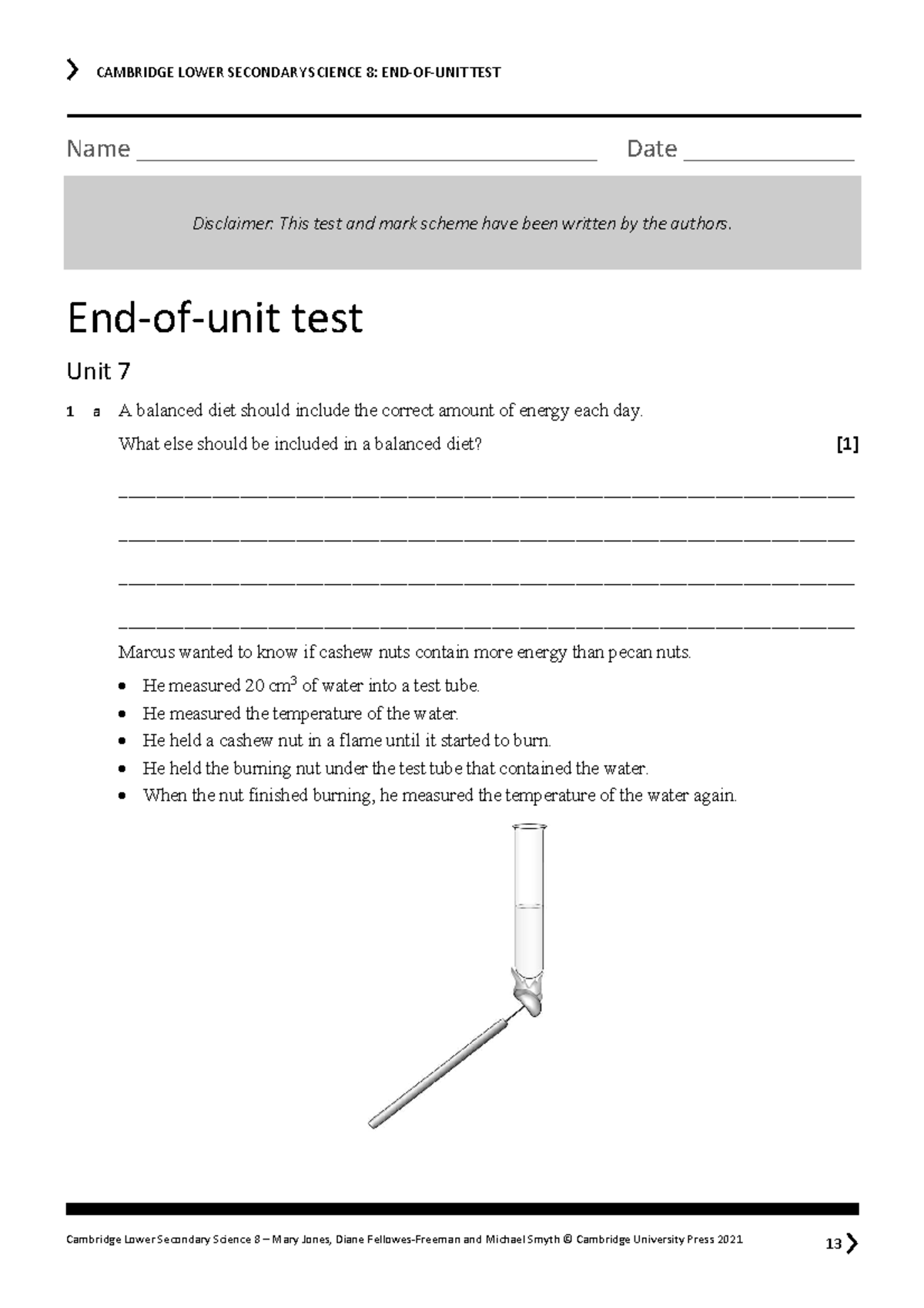 S8 Lower Secondary Science: End-of-Unit 7 Test - Studocu