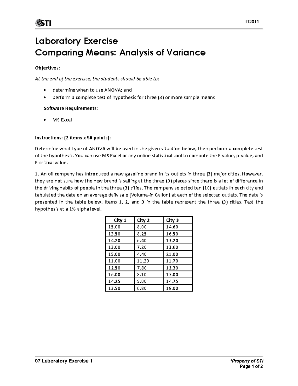 IT 07 Lab Exercise 1-2: ANOVA Comparing Means & Hypothesis Testing ...
